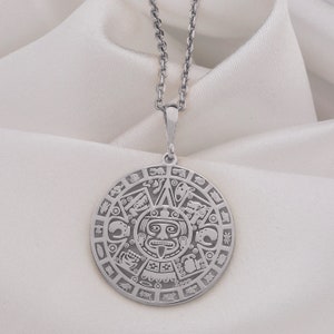 14K Solid Gold Aztec Calendar Pendant, Mayan Gold Jewelry, Perpetual ...