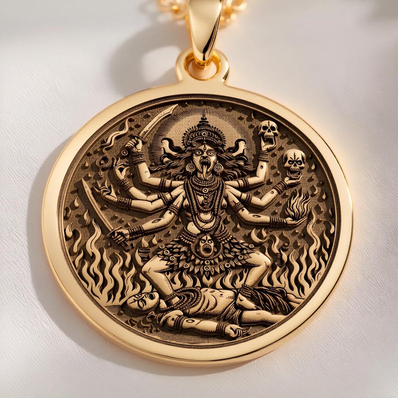 14K Solid Gold Kali Ma Pendant, Dark Mother Shakti Transformation ...