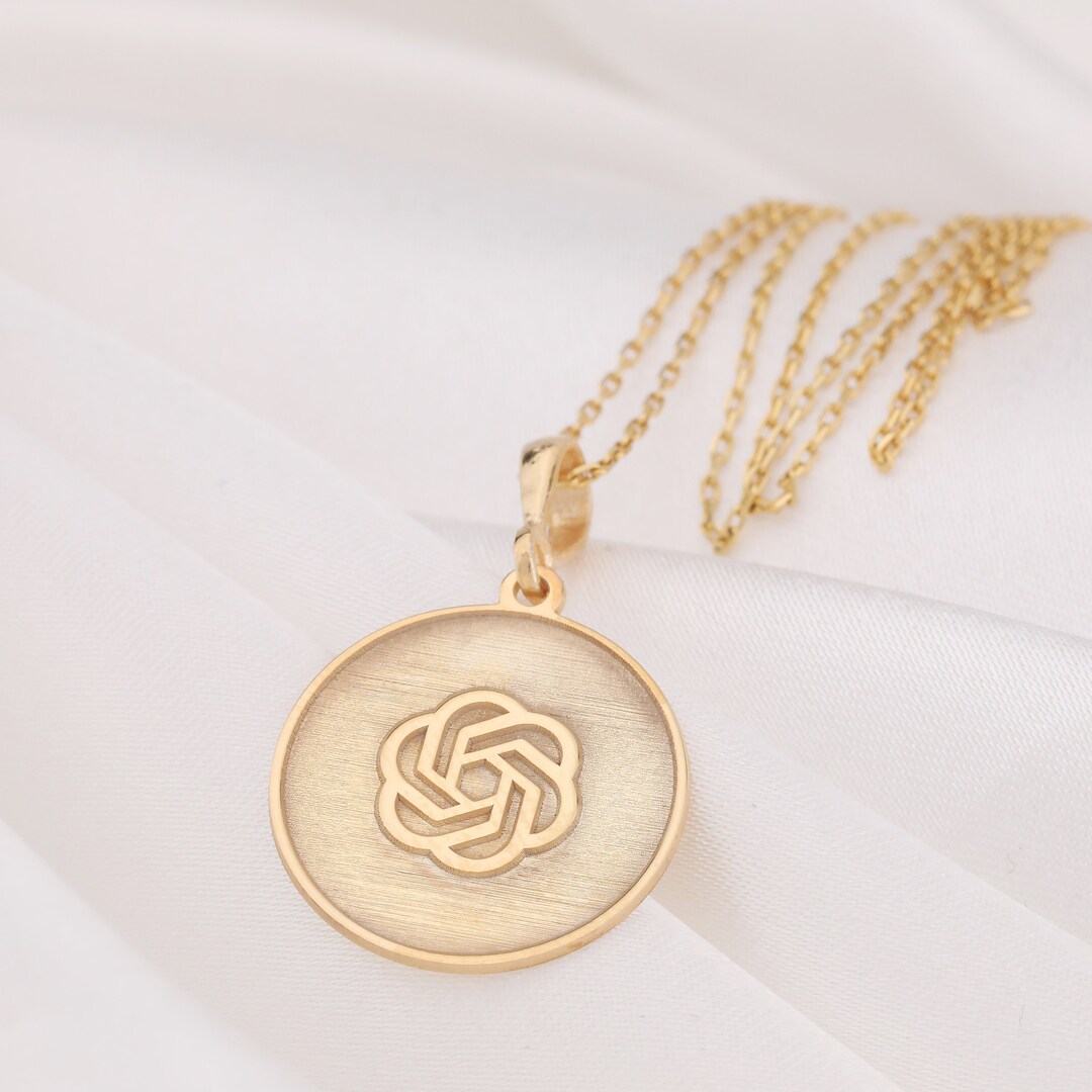14K Solid Gold Artificial Intelligence Necklace, Chatgpt Pendant, Open ...