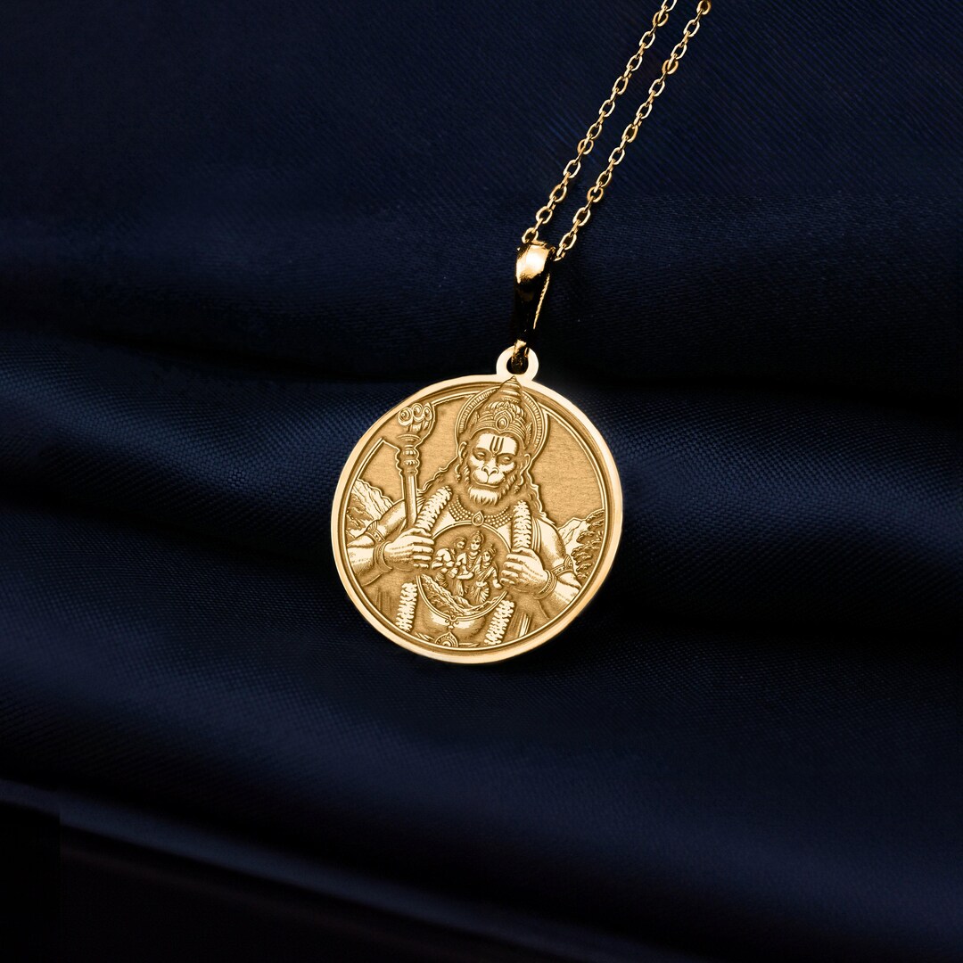 14K Solid Gold Hanuman Pendant Coin - Personalized Hindu Talisman Charm ...