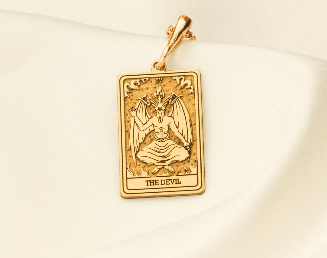 The Devil Necklace: 14K Sgold Gothic Occult Jewelry, Tarot Card Art - Etsy