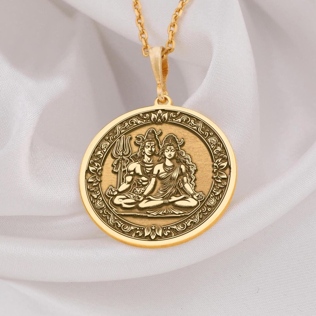 Shiva Parvati Pendant Necklace, 14K Solid Gold Spiritual Hindu Union ...