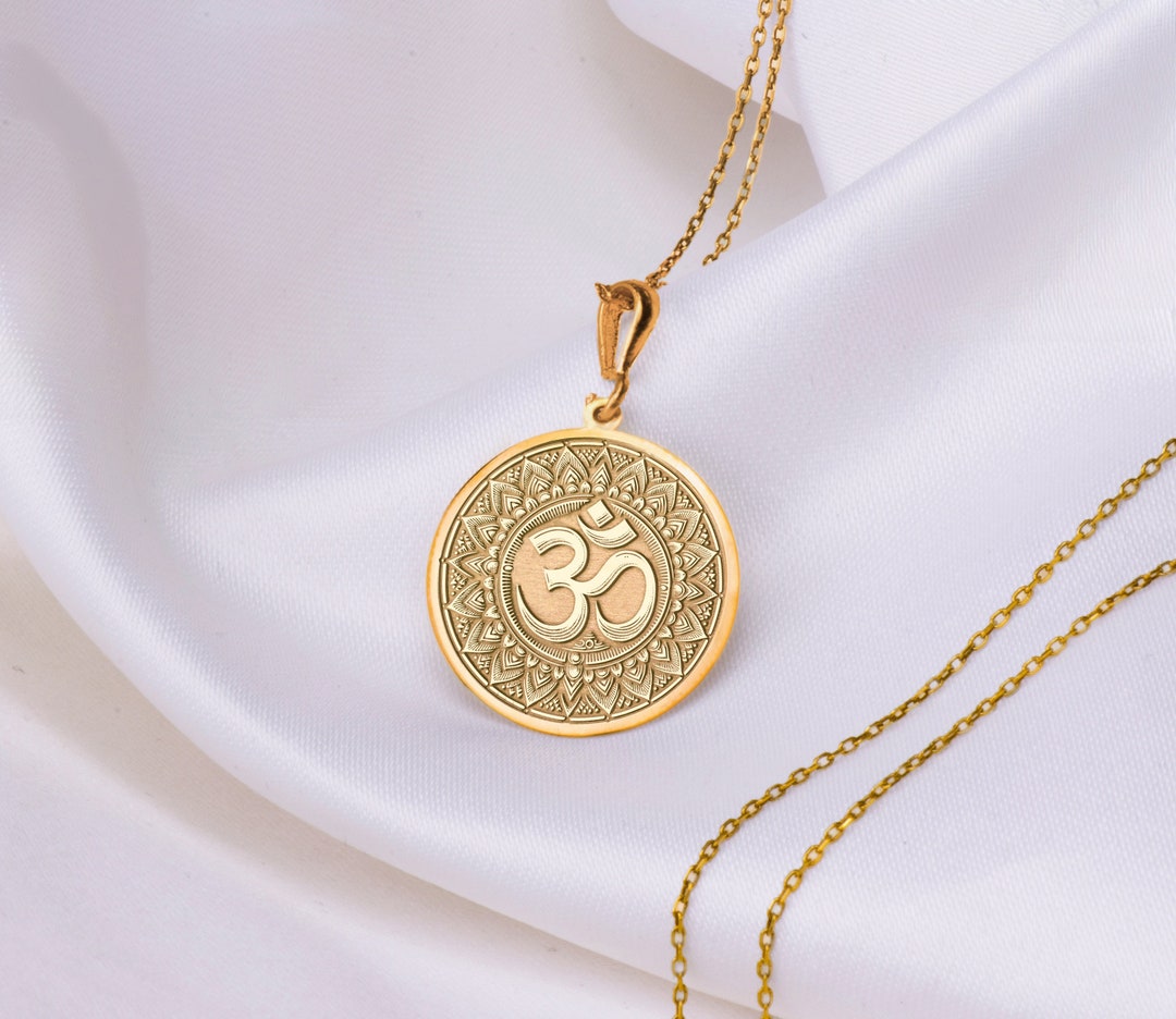 14K Solid Gold Om Pendant Necklace, Gold Om Mantra Amulet, Silver Om ...