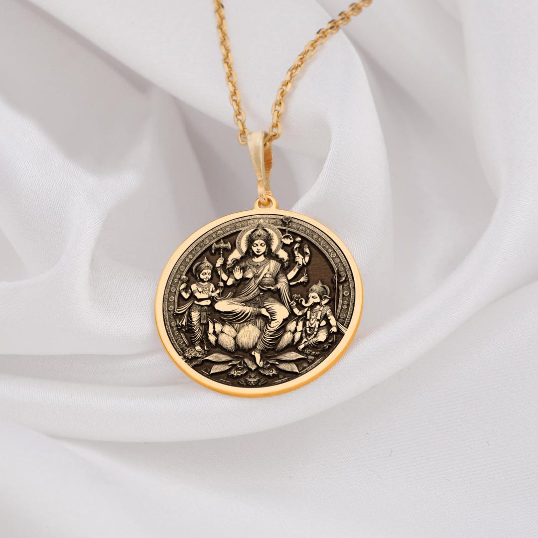 Buy 14K Gold Parvati Kartikeya & Ganesha Charm Pendant –silver Hindu ...