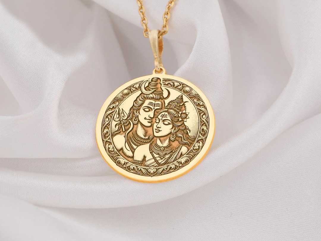 14K Solid Gold Shiva Parvati Pendant Necklace, Divine Couple Charm - Etsy