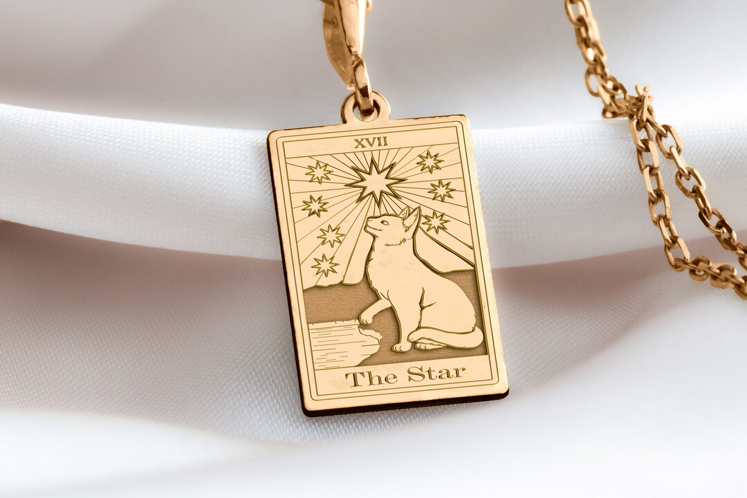 14 K Solid Gold The Star Tarot Card Charm Necklace, The Star Tarot ...