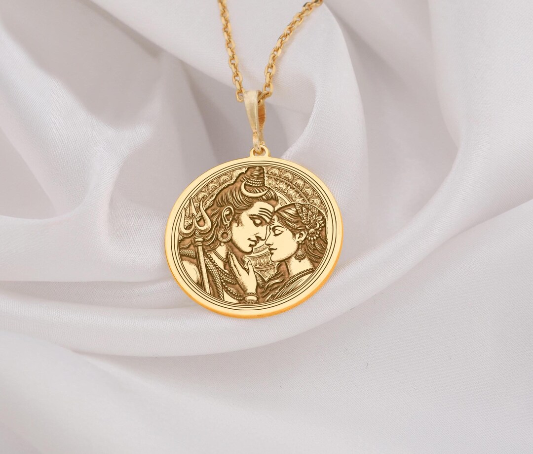 Buy 14K Solid Gold Shiva Parvati Pendant, Hindu Deity Necklace Shiv ...