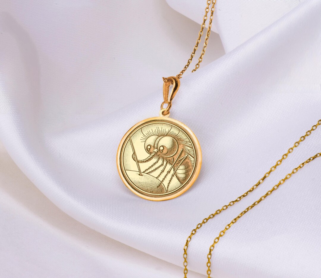 Mosquito 14K Solid Gold Pendant, Fly Insect Silver Charm Pendant, Fly ...