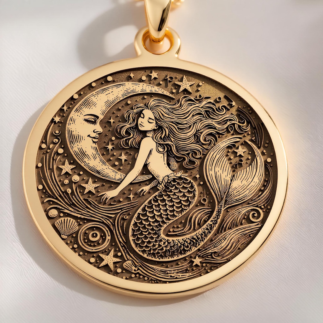 Mermaid Siren 14K Solid Gold Necklace Sea Goddess Nautical Talisman ...