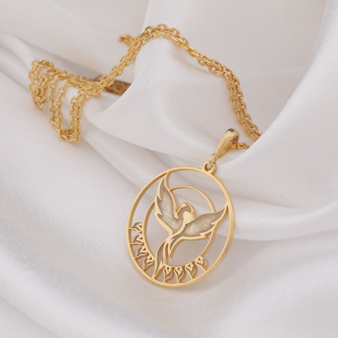 14K Gold Phoenix Necklace, Silver Phoenix Charm Necklace, Phoenix Bird ...