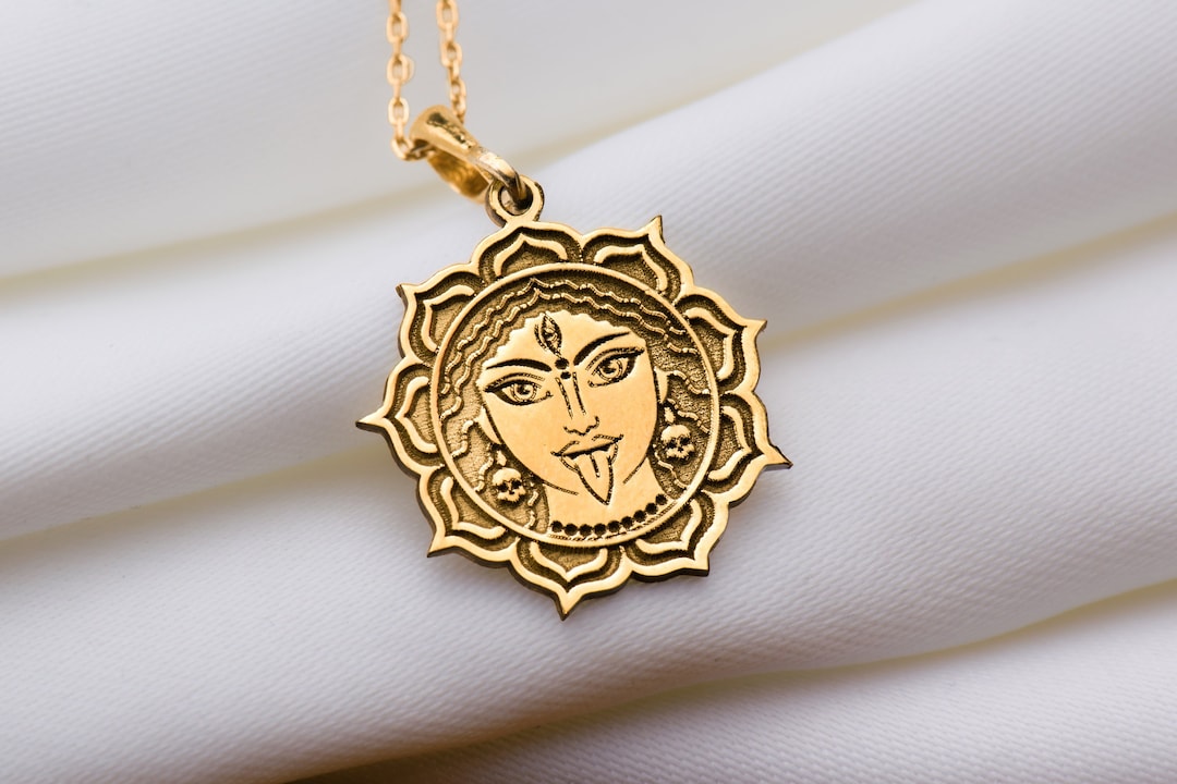 14K Solid Gold Durga Hindu Goddess Necklace, Durga Silver Hindu Goddess ...