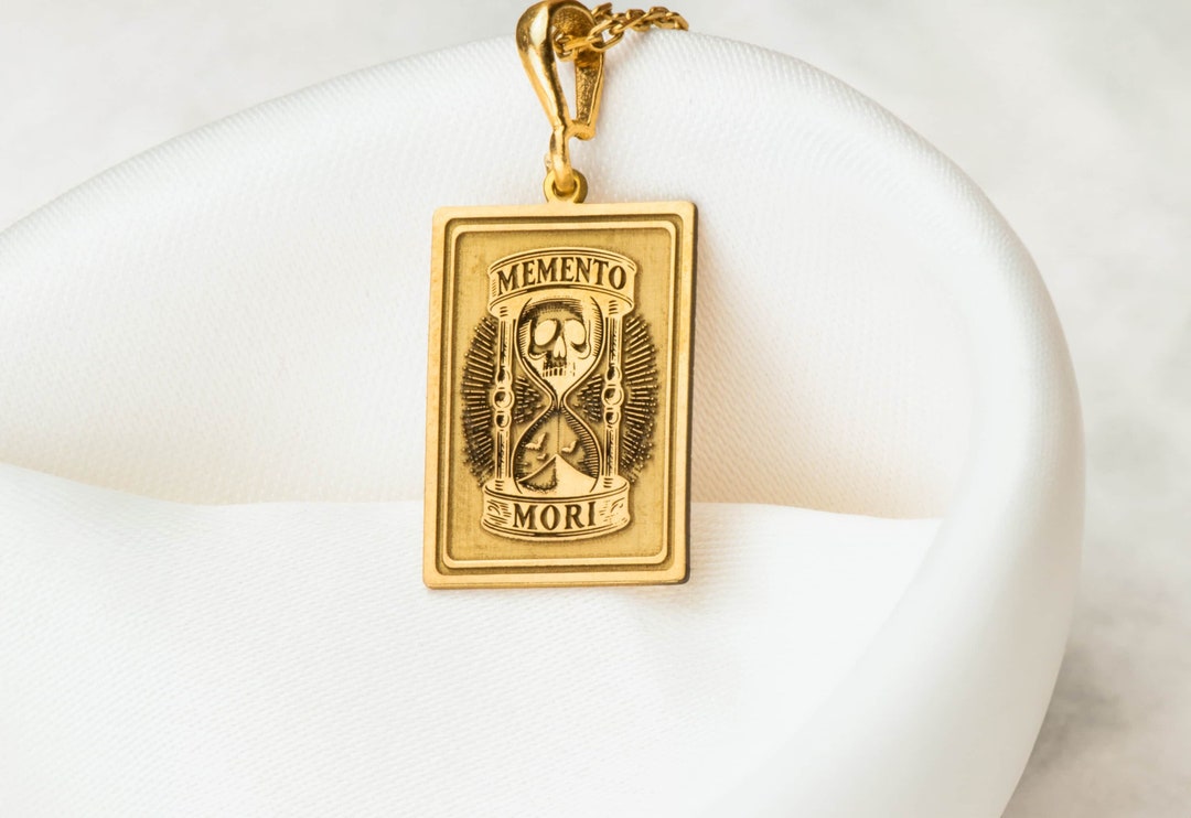 14K Solid Gold Memento Mori Hourglass Charm Necklace, Memento Mori ...