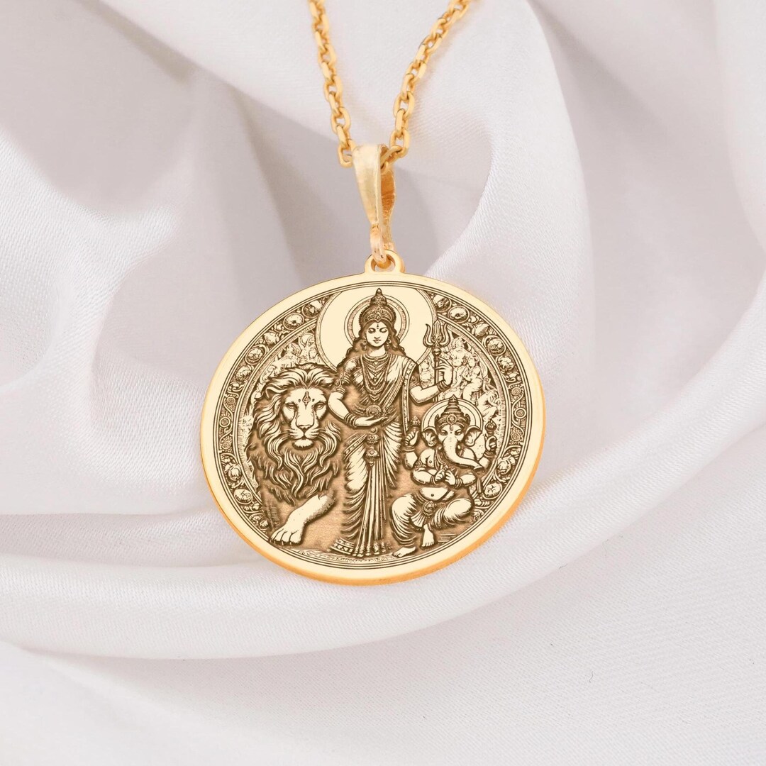 Parvati 14K Solid Gold Necklace, Mother Goddess Charm , Gold Gauri ...