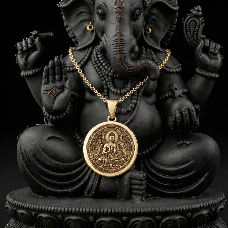 14K Solid Gold Buddha Pendant Necklace - Dhyana Mudra Zen Talisman - Etsy