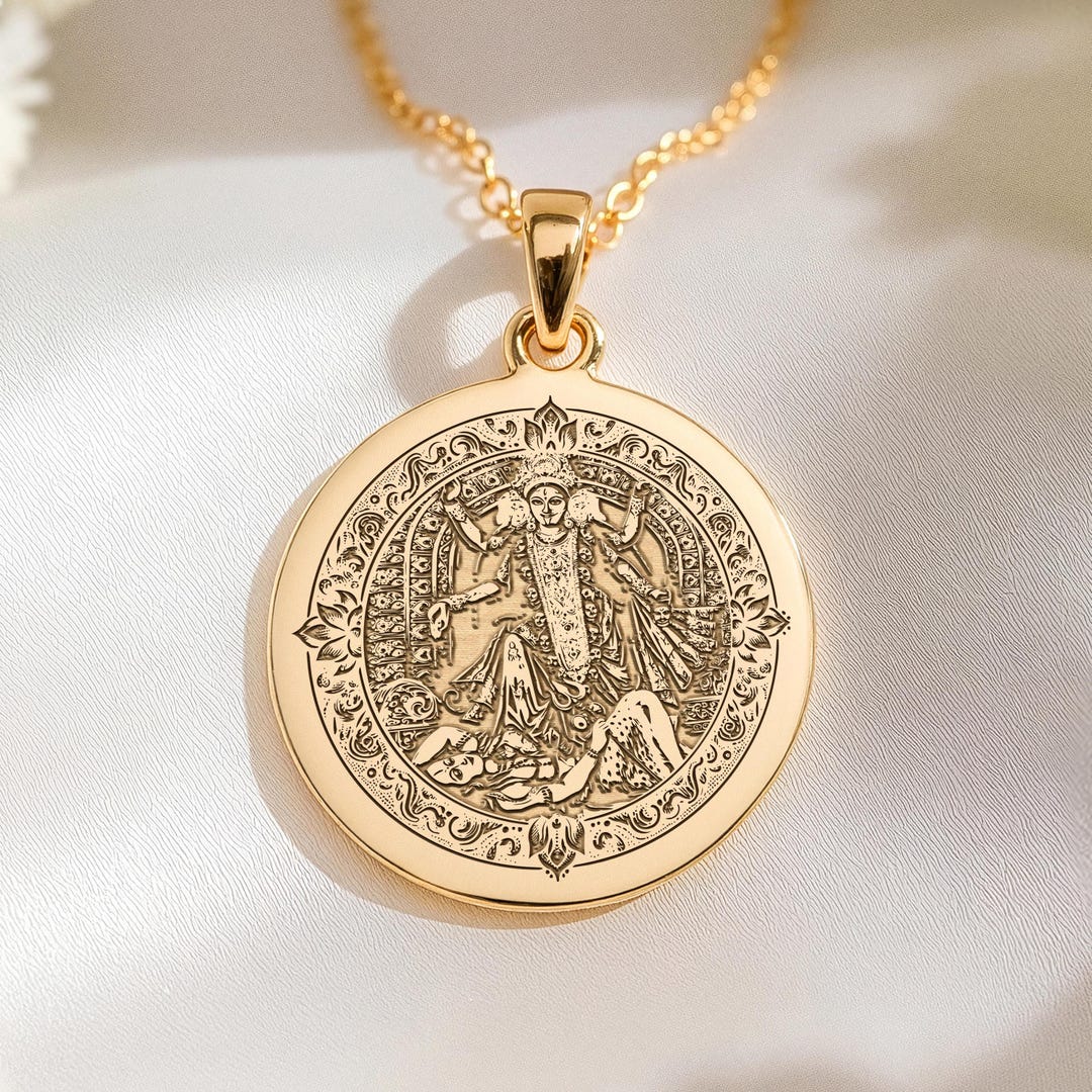 14K Solid Gold Mahakali Yantra Coin Pendant - Sacred Geometry ...