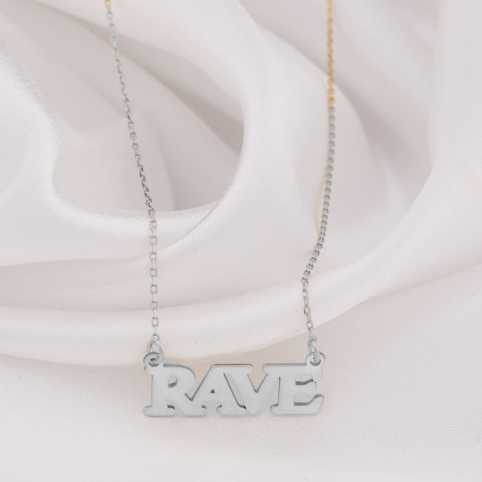 14K Solid Gold Rave Necklace , Silver Rave Necklace, Minimal Rave ...