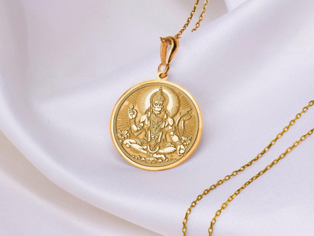 14K Solid Gold Sri Hanuman Charm Necklace, Silver Hanuman Charisa Charm ...