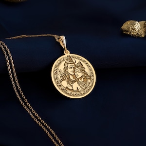 14K Solid Gold Shiva Parvati Pendant Necklace, Divine Couple Charm - Etsy