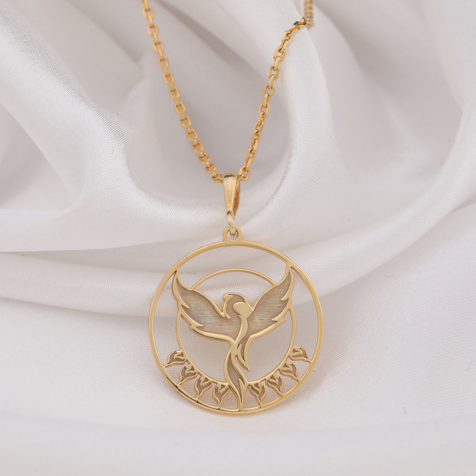 14K Gold Phoenix Necklace, Silver Phoenix Charm Necklace, Phoenix Bird ...