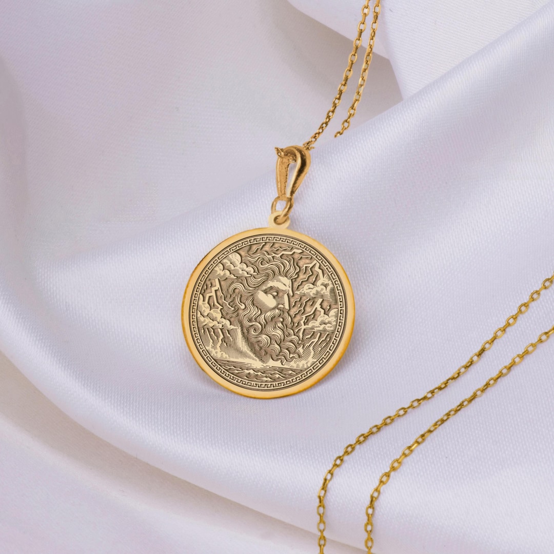 14K Solid Gold Zeus Coin Pendant - Greek Mythology King of Gods ...