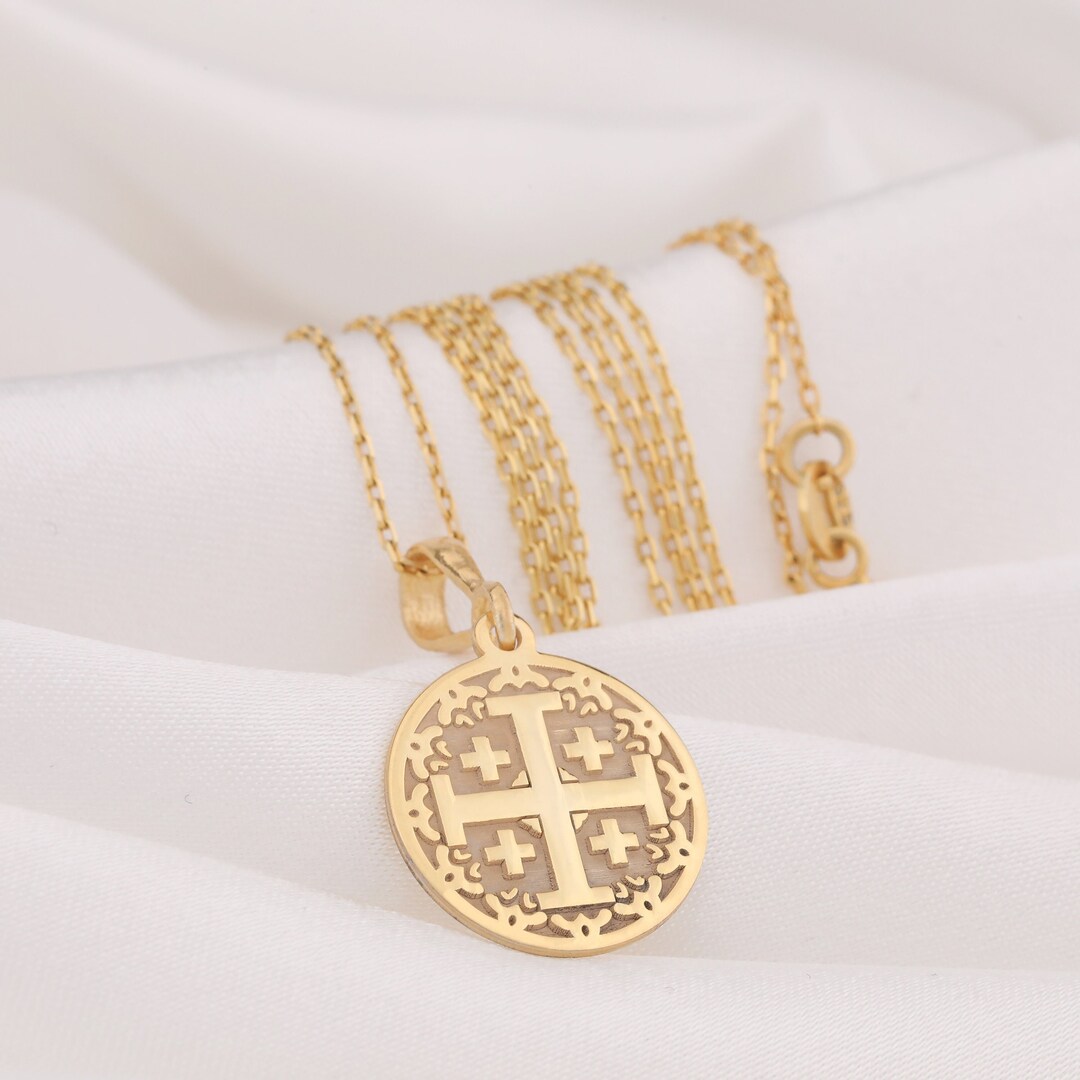 14K Solid Gold Templar Knight Necklace, Crusader Necklace, Crusader ...