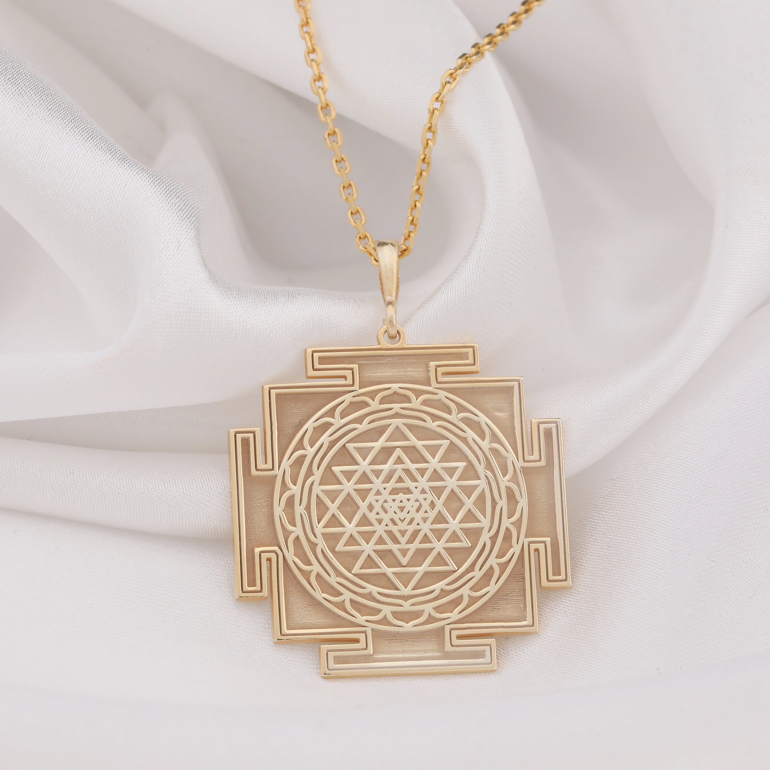 14K Solid Gold Sriyantra Necklace sacred Geometry Necklace - Etsy