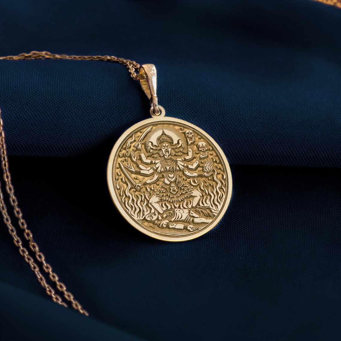 Kali Ma Necklace, 14K Gold Hindu Goddess Charm , Garland of Skulls ...