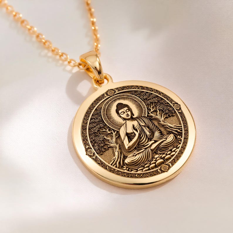 14K Solid Gold Buddha Pendant Necklace - Dhyana Mudra Zen Talisman - Etsy