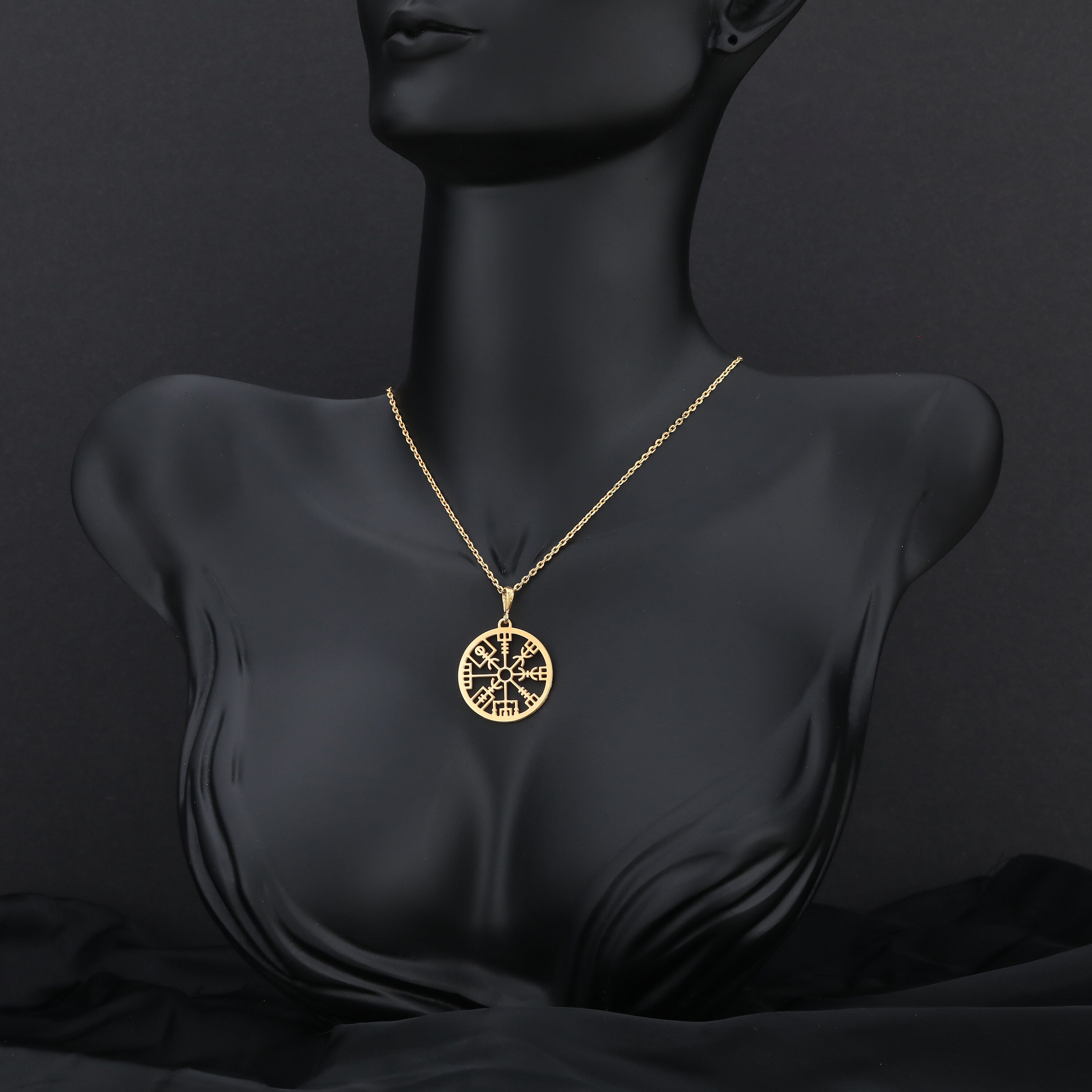 14K Solid Gold Vegvisir Compass Necklace Silver Viking - Etsy