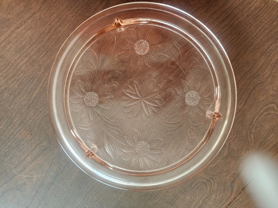 Daisy Pattern Depression Glass Cake Plate - Etsy