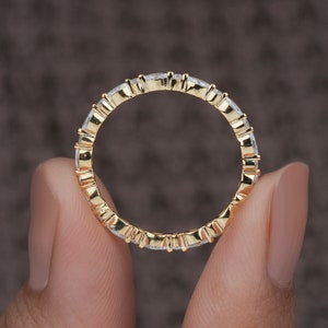 Dainty Single Prong Ring, Marquise and Round Moissanite Wedding Band ...