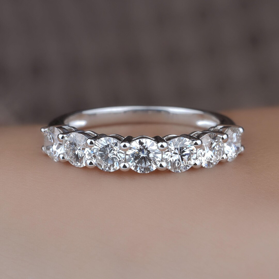 4 MM Round Lab Diamond Eternity Band, Shared Prong Round Moissanite ...