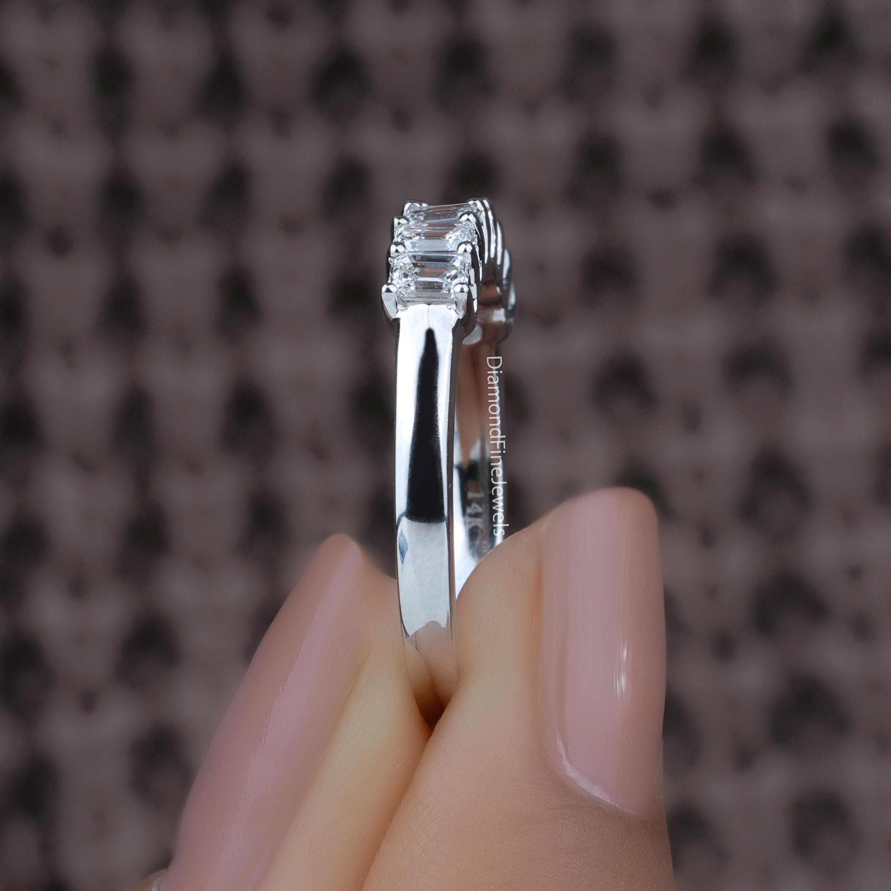 Emerald Cut Lab Grown Diamond Wedding Band, 14K Gold Eternity Ring - Etsy