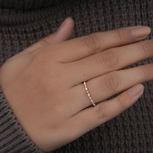 Dainty Single Prong Ring, Marquise and Round Moissanite Wedding Band ...