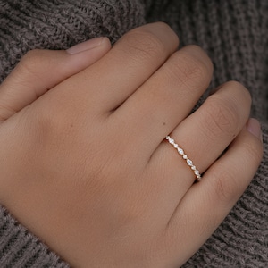 Dainty Single Prong Ring, Marquise and Round Moissanite Wedding Band ...