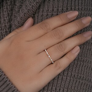 Dainty Single Prong Ring, Marquise and Round Moissanite Wedding Band ...