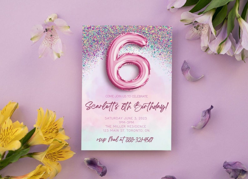 Editable Girls 6th Birthday Invitation Template to Edit in CANVA - Etsy
