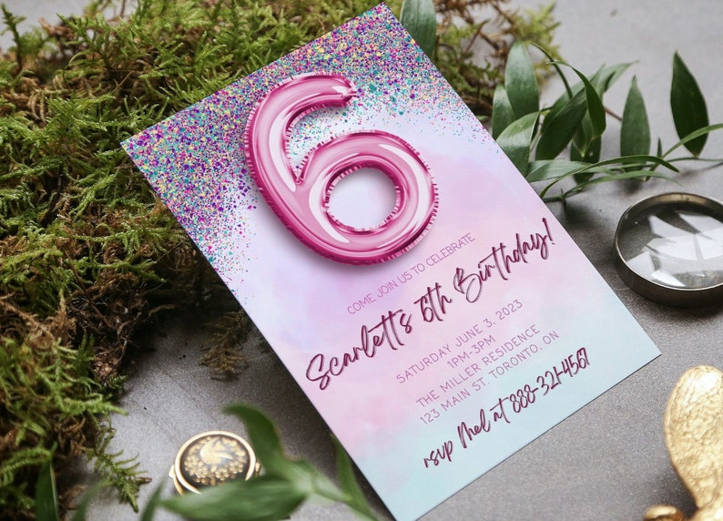 Editable Girls 6th Birthday Invitation Template to Edit in CANVA - Etsy