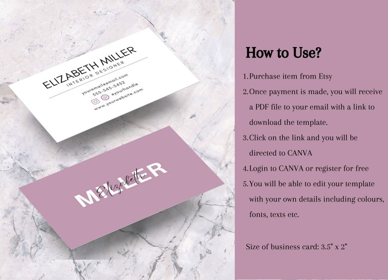 Editable Business Card Template With Instant Download - Etsy