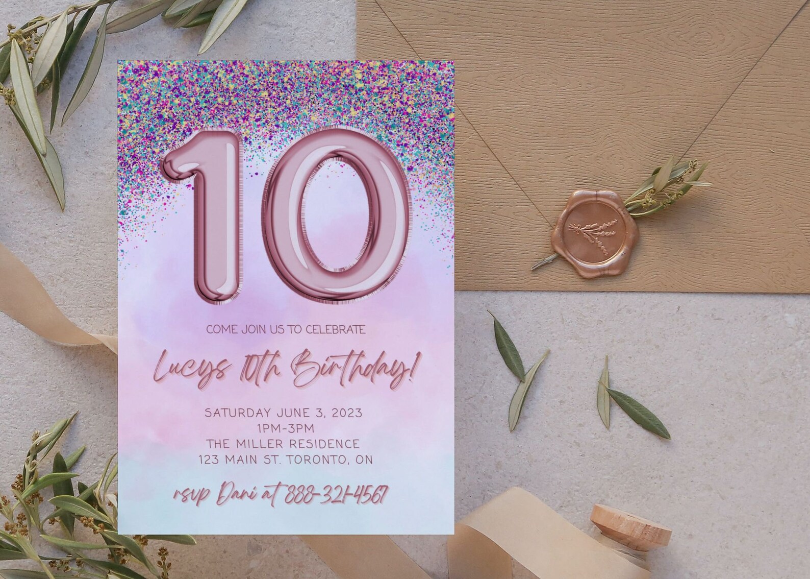 Editable Girls 10th Birthday Invitation, Template to Edit on Canva ...