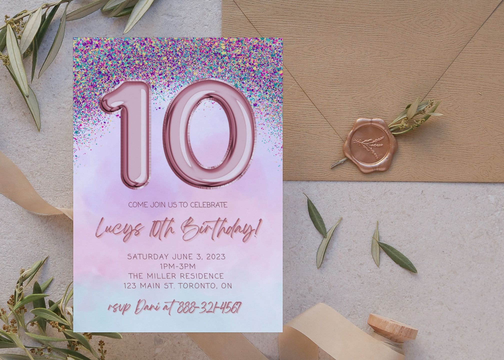 Editable Girls 10th Birthday Invitation, Template to Edit on Canva ...