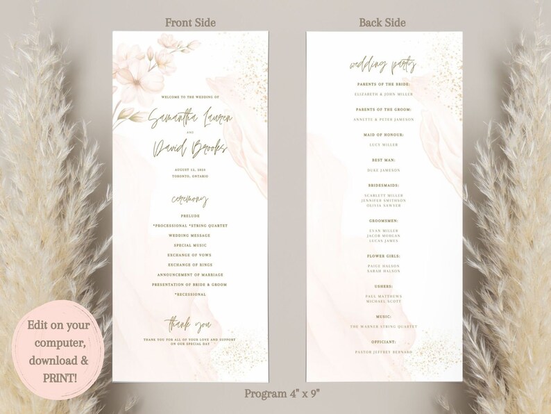 Editable Wedding Program Template Infographic Program Floral - Etsy