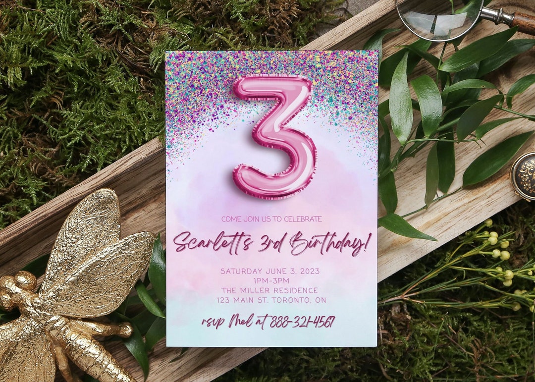 Editable Girls 3rd Birthday Invitation, Template to Edit on Canva ...