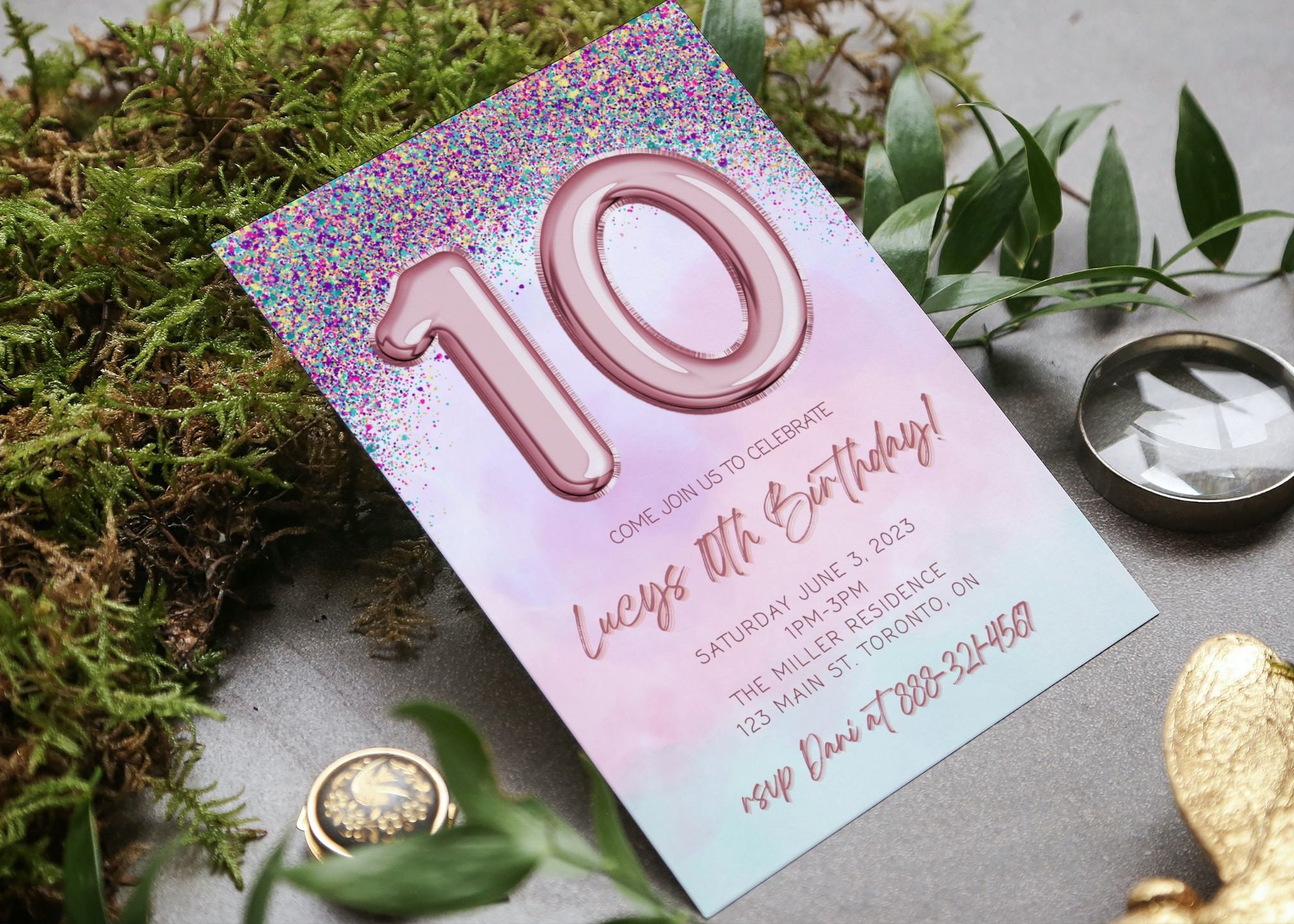 Editable Girls 10th Birthday Invitation, Template to Edit on Canva ...
