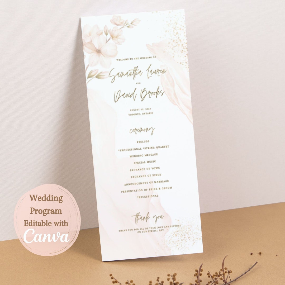 Editable Wedding Program Template, Infographic Program, Floral Wedding ...