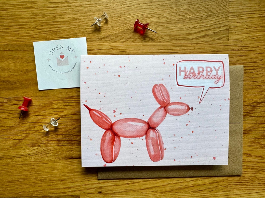 Cute Red Balloon Animal Birthday for a Kid Celebrate Watercolor Art ...
