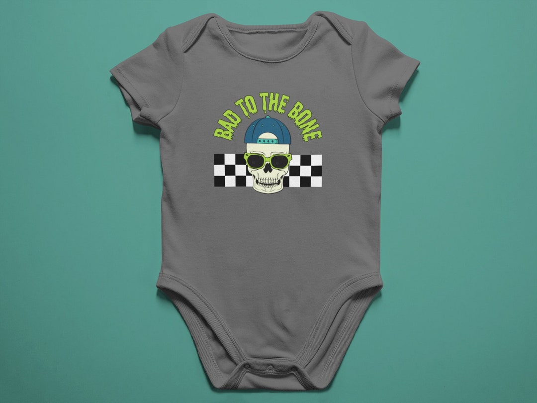Bad to the Bone Baby Onesie, Baby Boy Checkered Skull Onesie, Edgy ...