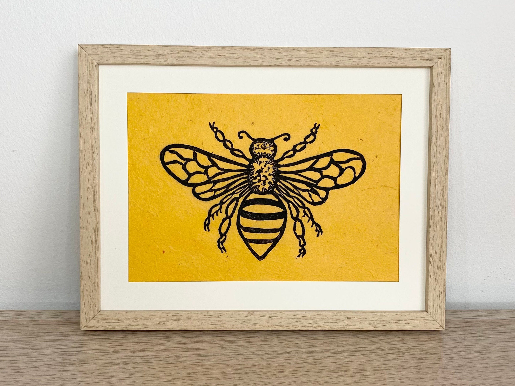 Original bee Linocut Artwork - Etsy