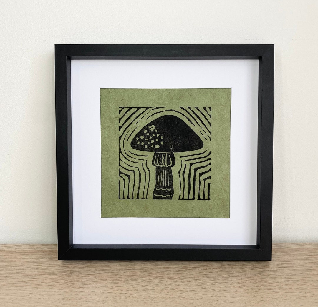 Original Mushroom Linocut Print - Etsy
