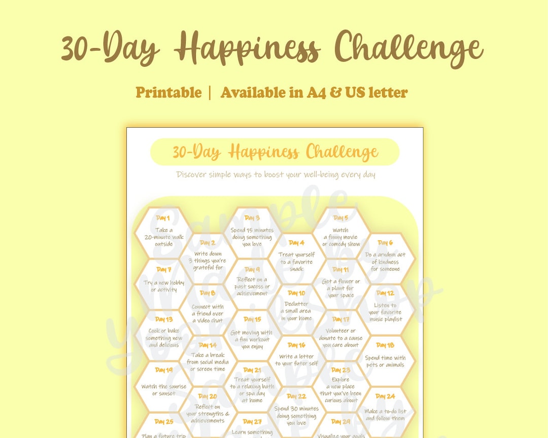 Printable 30-day Happiness Challenge - Etsy
